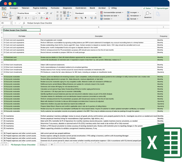 Month End Close Checklist Excel Template